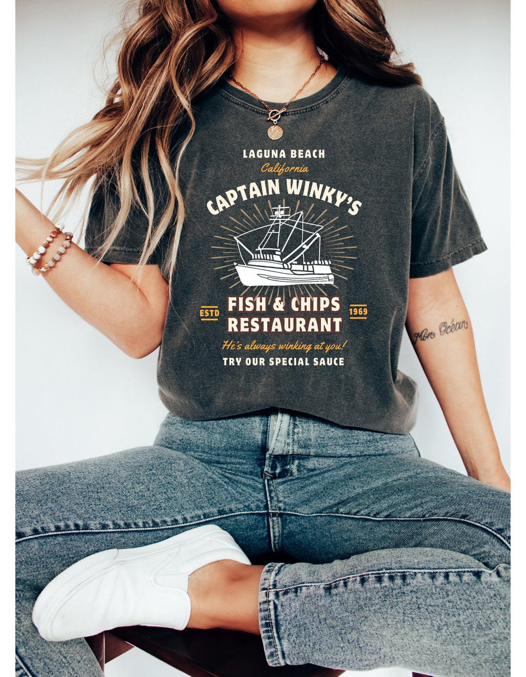 Seaside Laughs: Quirky Captain Winky's Fish and Chips T-shirt - Etsy