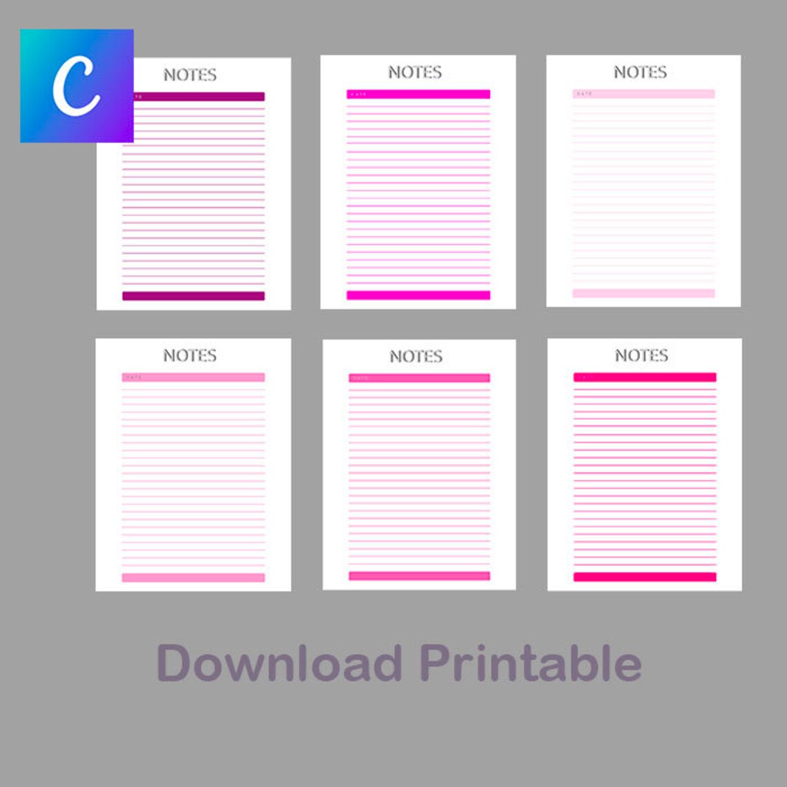 Notes Page Printable, Printable Notes Page, Notes Pad, Bundle Note ...