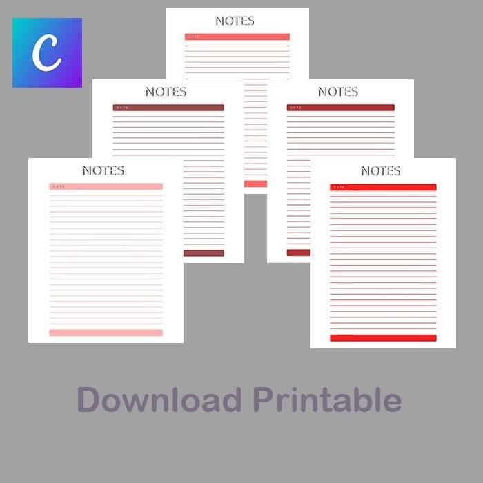 Red Notes Page Printable, Printable Notes Page, Notes Pad, Bundle Note ...
