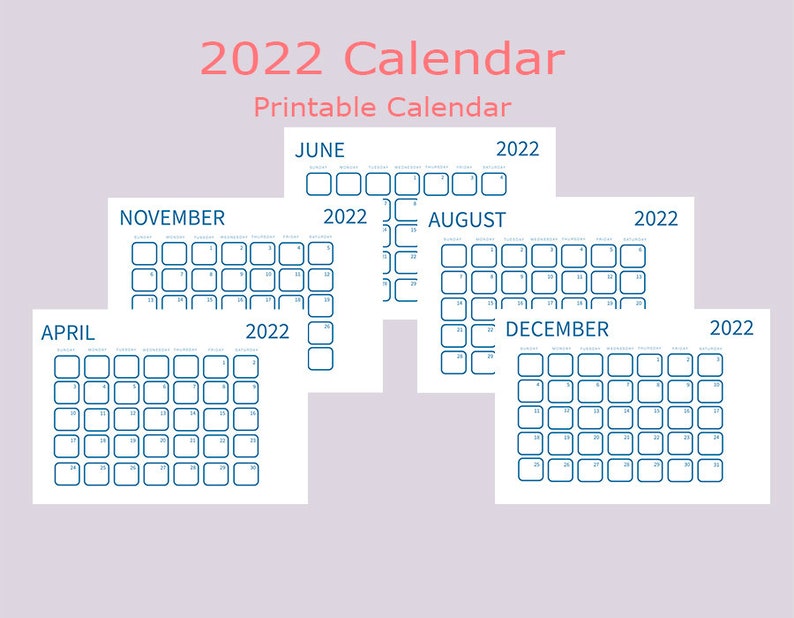 2022 Blue Printable Calendar | A4 Calendar | Year Calendar - Etsy