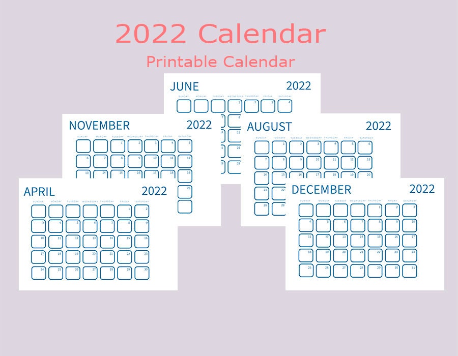 2022 Blue Printable Calendar | A4 Calendar | Year Calendar - Etsy