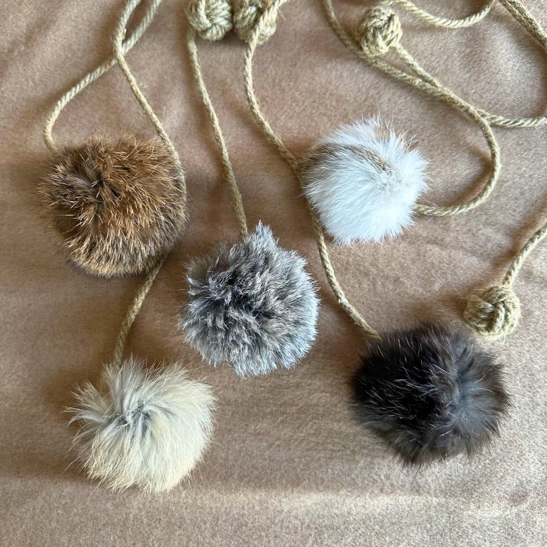 Rabbit Fur Ball With Rope Cat Toy, Natural Cat Toy, Cat Mom Gift - Etsy