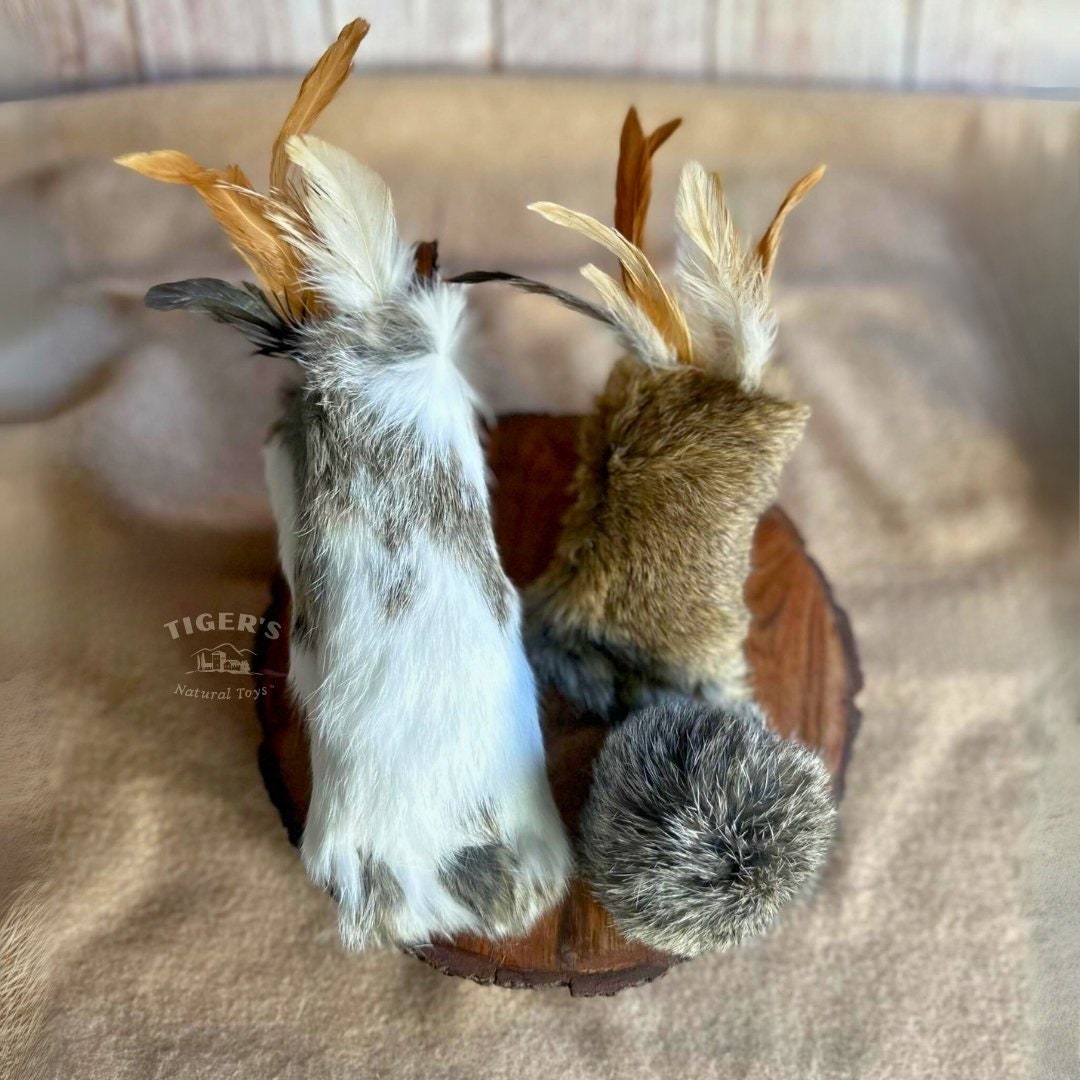 Cat Kicker Toy and Rabbit Fur Ball Cat, Natural Cat Toy Set - Etsy