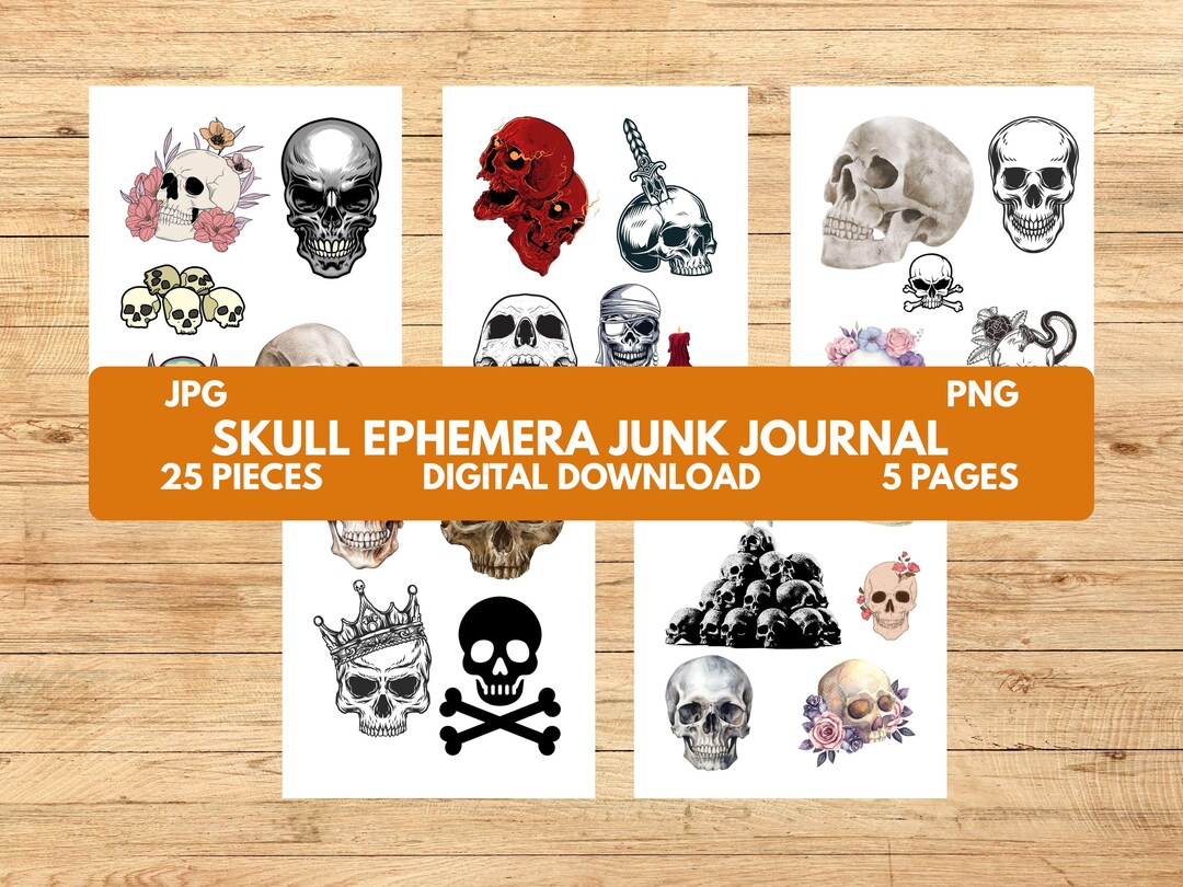 Spooky Skull Ephemera Printables Bundle - Halloween Digital Ephemera ...