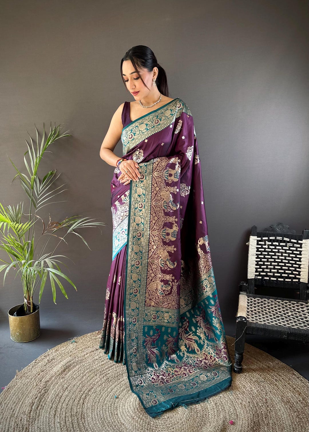 Burgundy Color Paithani Saree, Kalamkari Peacock Design, Rich Zari ...