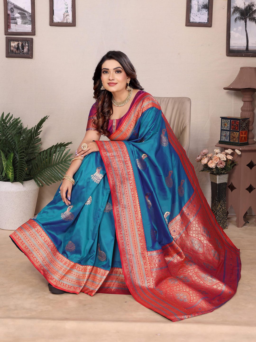 Royal Blue Kanchi Pattu Saree With Stitched Blouse- Gift for Mom - Etsy