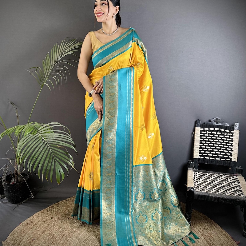 Saree Indian Yellow Color - Etsy