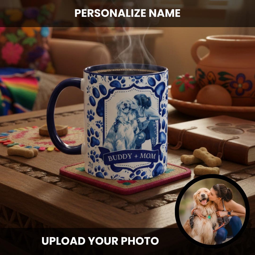 Personalized Dog Parent Mug, Custom Pet Portrait Coffee Mug, Blue Paw ...
