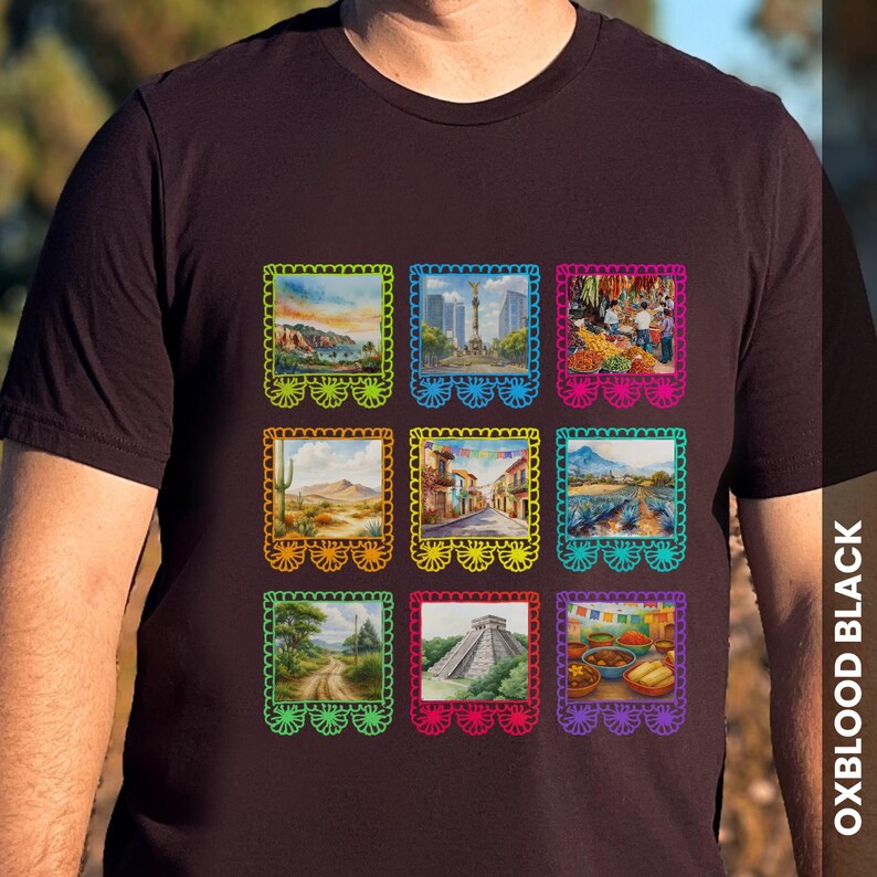 Mexico Postcard Shirt, Papel Picado Landscape Tee, Colorful Mexican ...