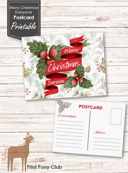 Merry Christmas Everyone Printable Postcard (avery Template 8387) - Etsy