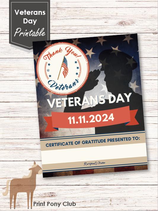 Veterans Day Certificate 2024 - Etsy