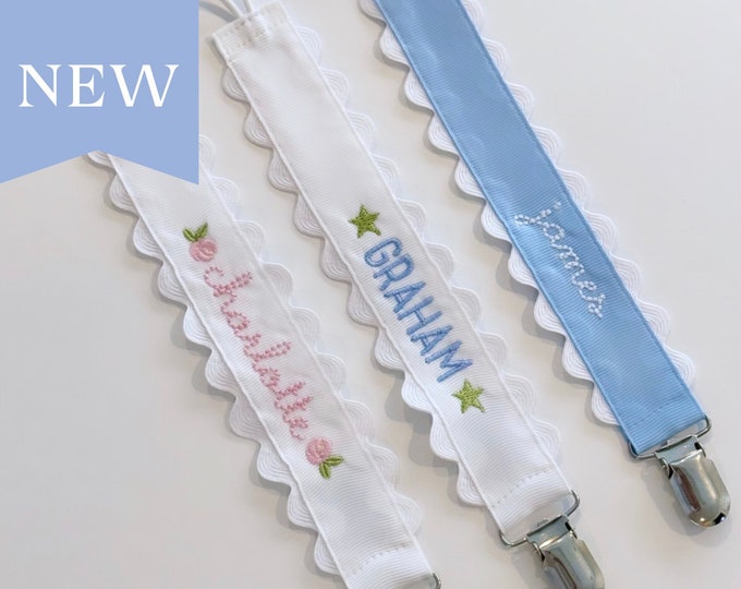 Monogrammed Paci Clip, Ric Rac Trimmed Paci Clip, Pacifier Clip - Etsy