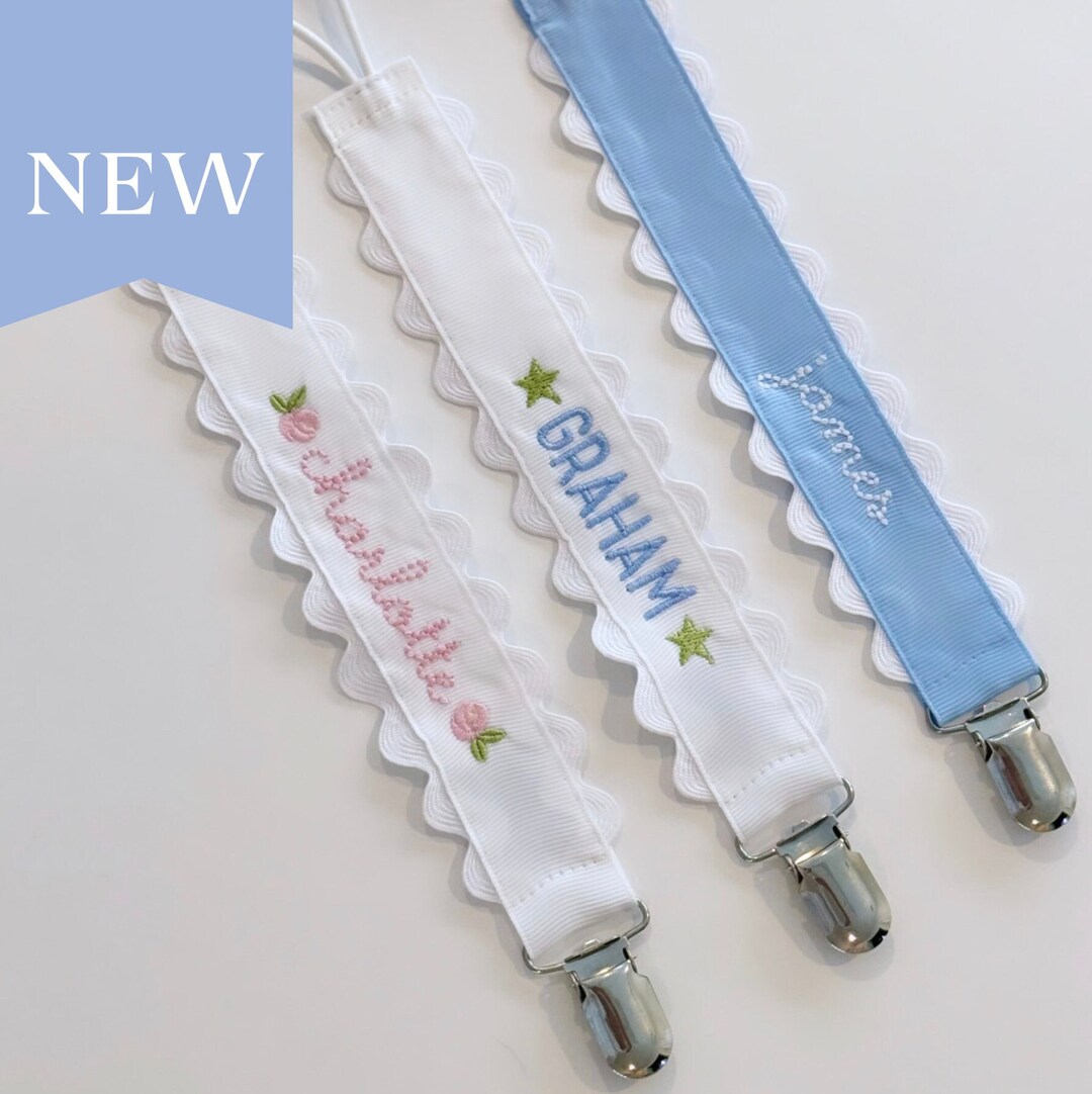 Monogrammed Paci Clip, Ric Rac Trimmed Paci Clip, Pacifier Clip - Etsy