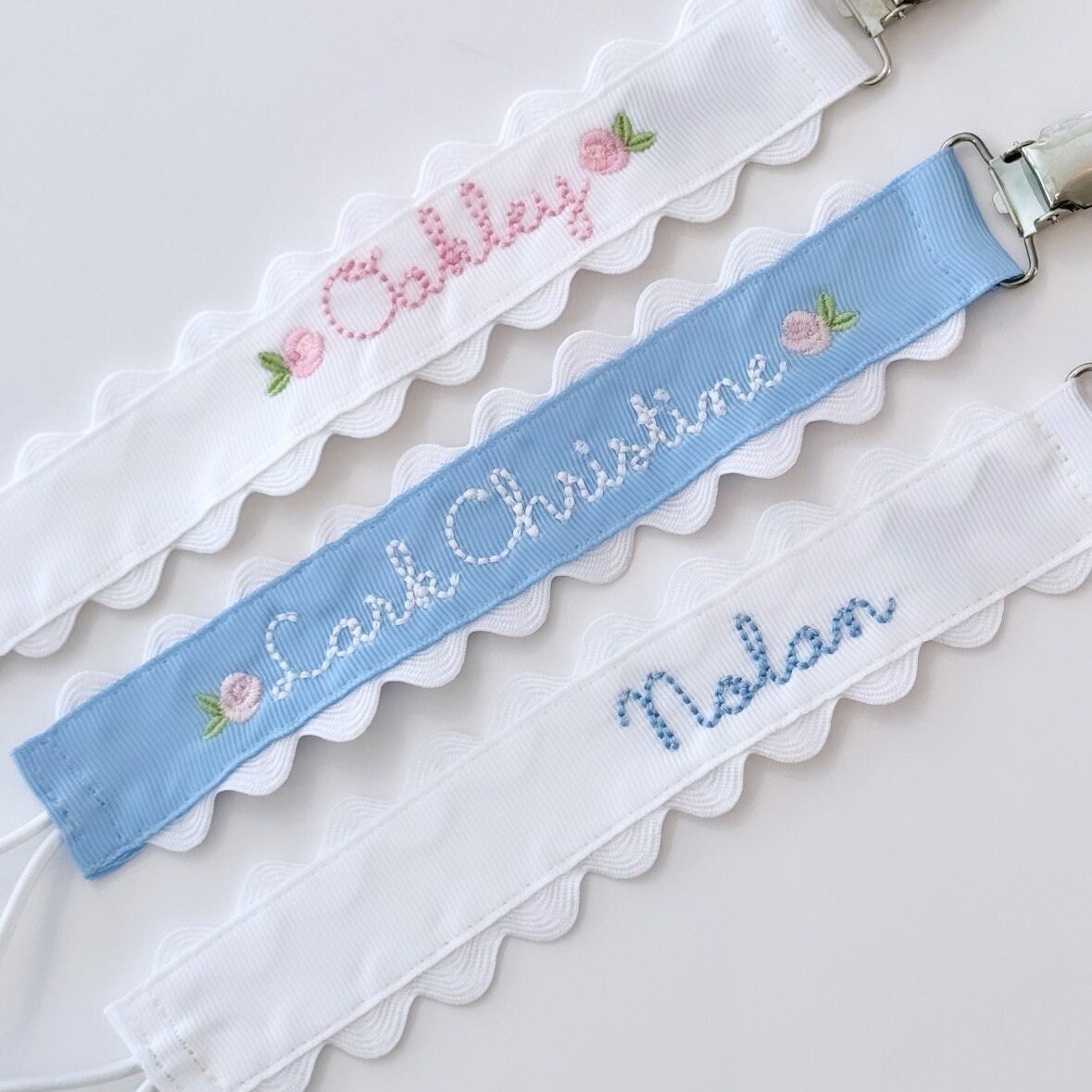 Monogrammed Paci Clip, Ric Rac Trimmed Paci Clip, Pacifier Clip - Etsy
