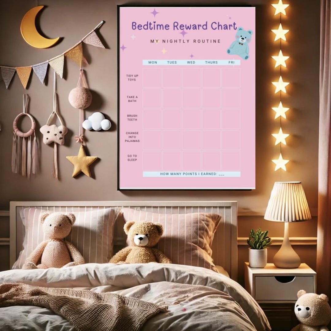 Minimal Pink Bedtime Reward Chart for Kids – Printable Sleep Routine ...