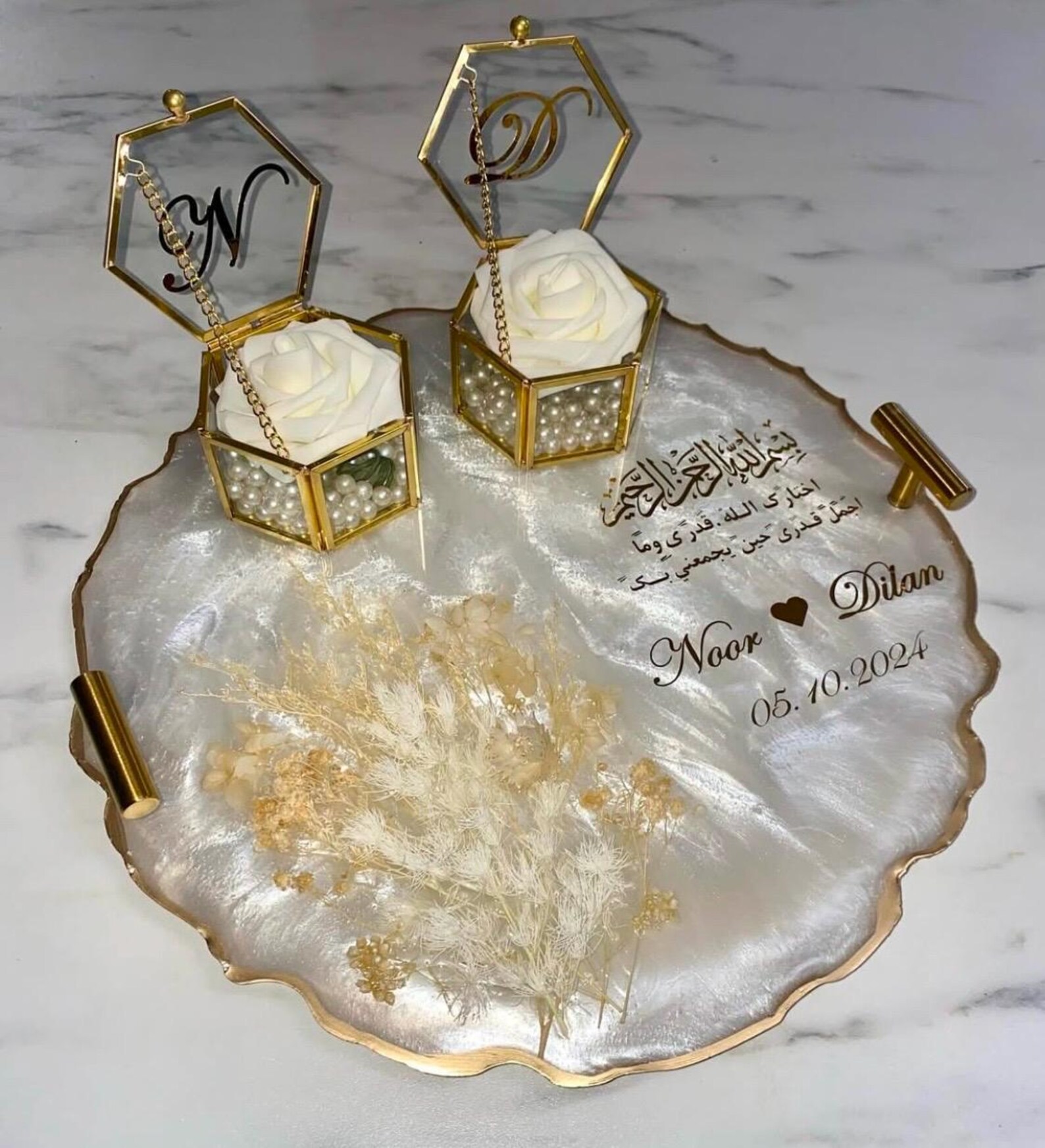 Round Custom Resin Ring Plate | Nikkah | Wedding | Personalise | Gift ...