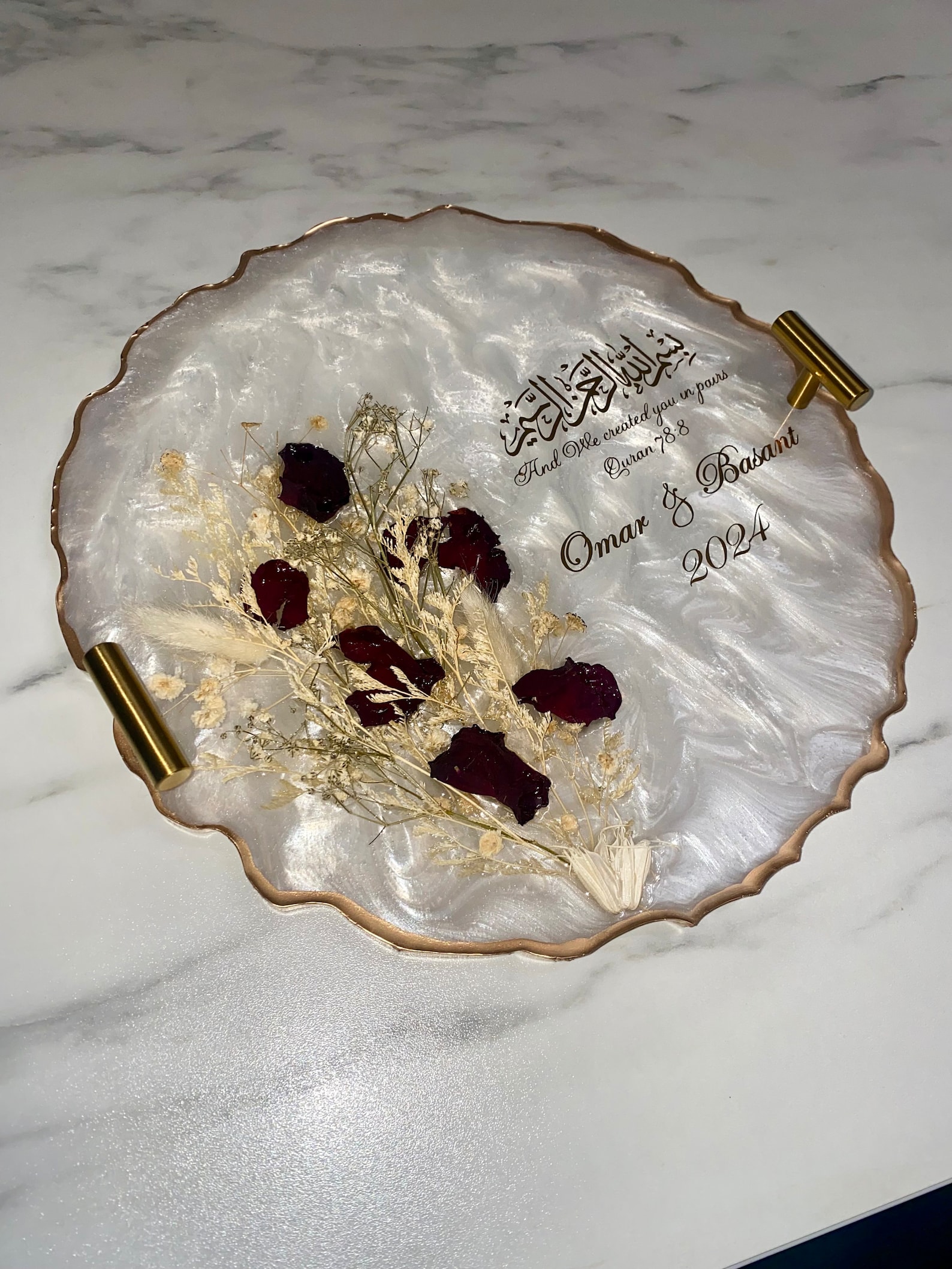 Round Custom Resin Ring Plate | Nikkah | Wedding | Personalise | Gift ...