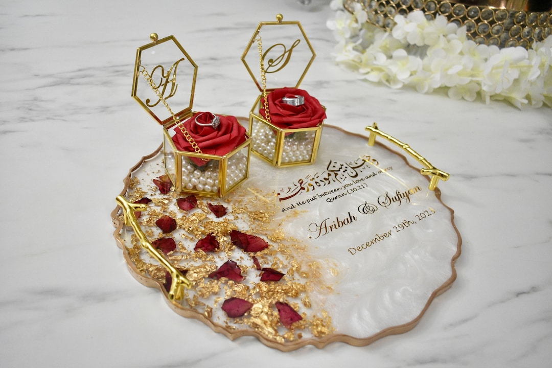 Round Custom Resin Ring Plate | Nikkah | Wedding | Personalise | Gift ...