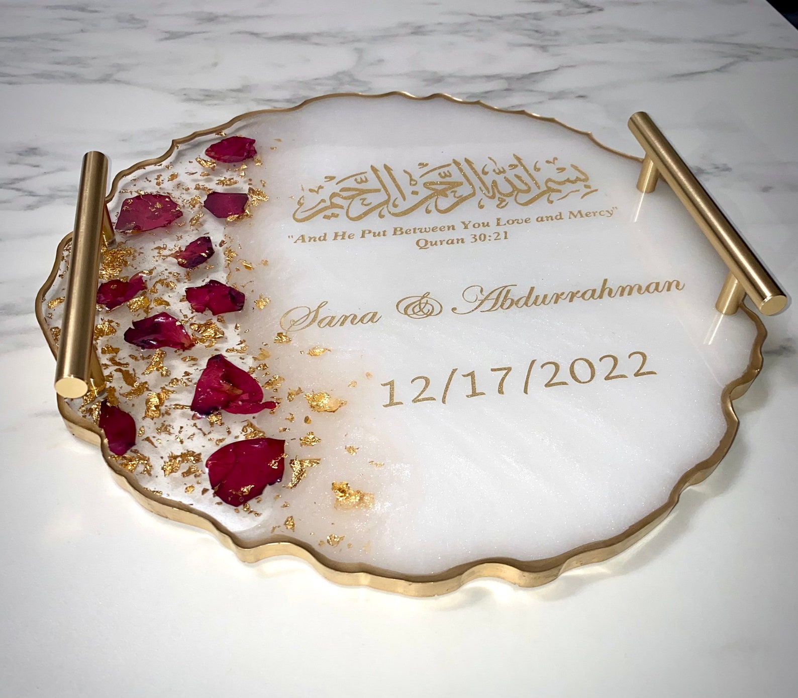 Round Custom Resin Ring Plate Nikkah Wedding Personalise Gift Bespoke ...