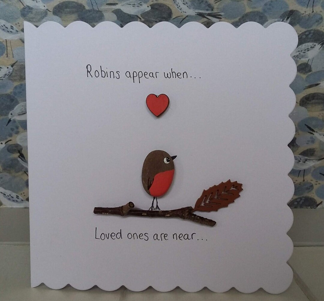 Pebble Art Grief Mourning Bereavement Sympathy Card 'robins Appear When ...