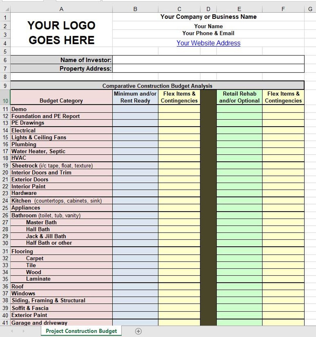 Flip or Rent Repair Estimate Spreadsheet for Real Estate - Etsy