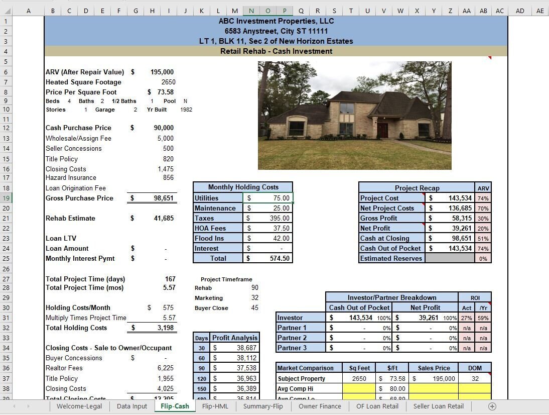 Real Estate House Flipping Rehab Spreadsheet W Video Etsy