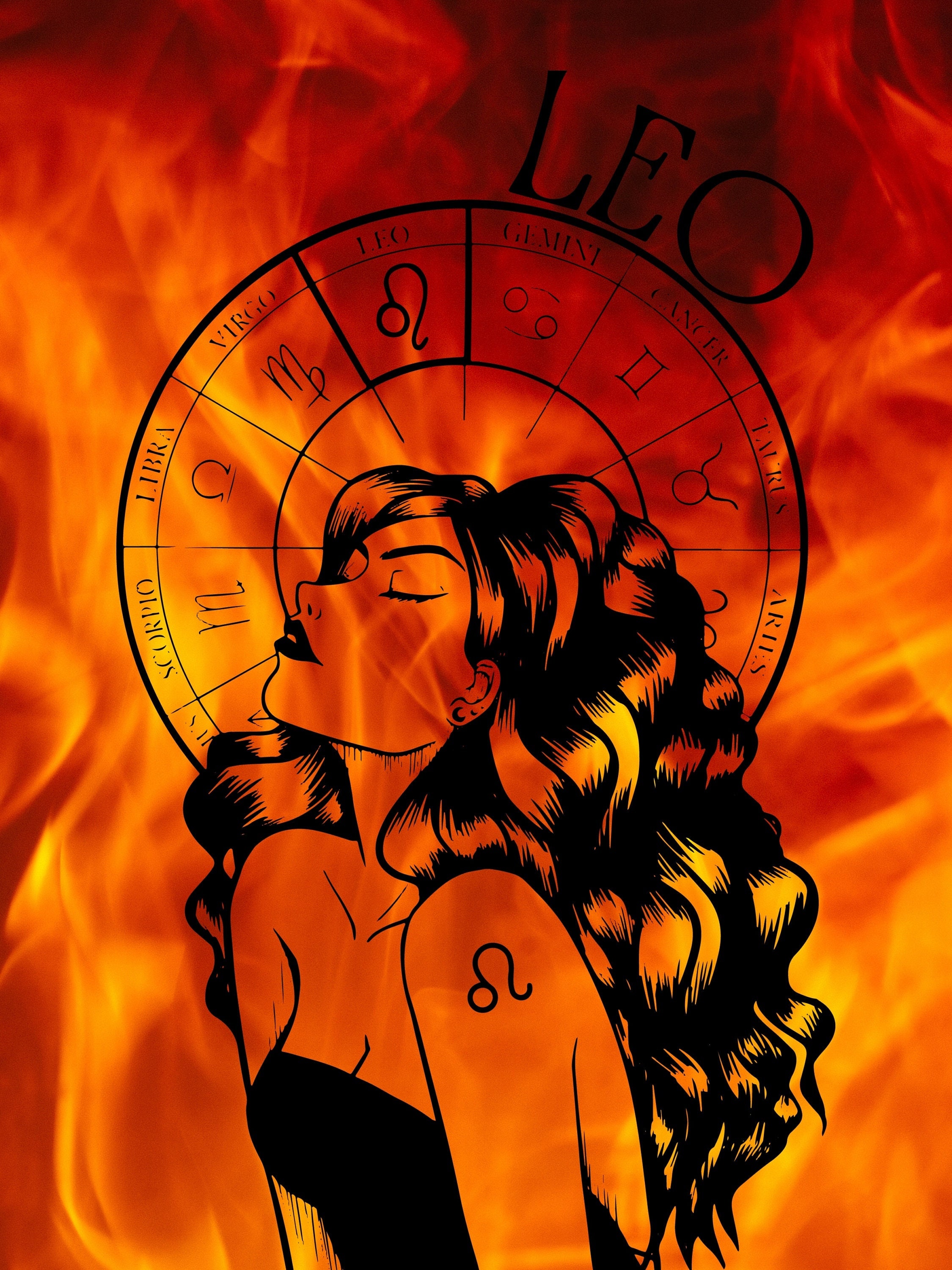 GOTHIC Style LEO Zodiac Sign, Red Fire With Black Graphic, Digital ...