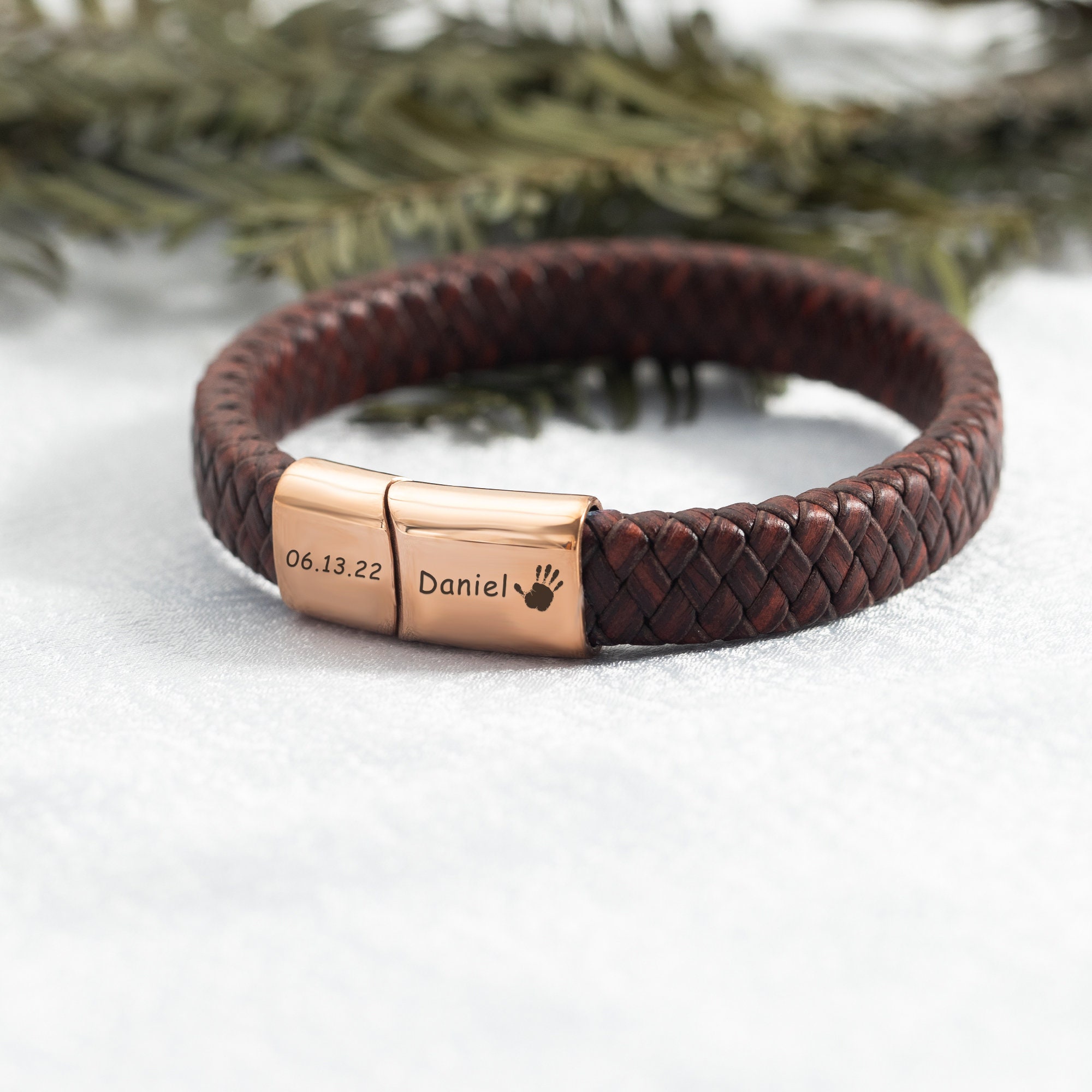 Personalized Mens Bracelet - Custom Message Leather Bracelet - Engraved ...