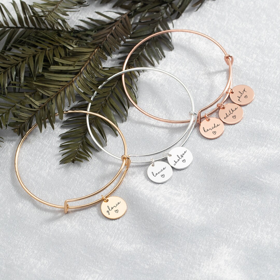 Personalized Silver Name Bangle Custom Name Bracelet Custom - Etsy