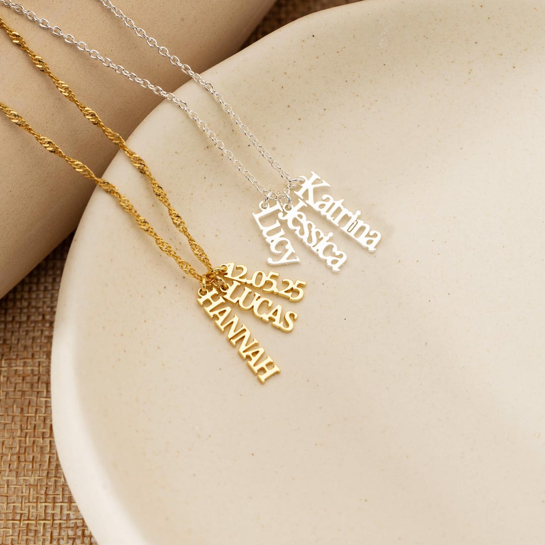 Personalized Multi Vertical Name Necklace, Gold Family/kids Names ...