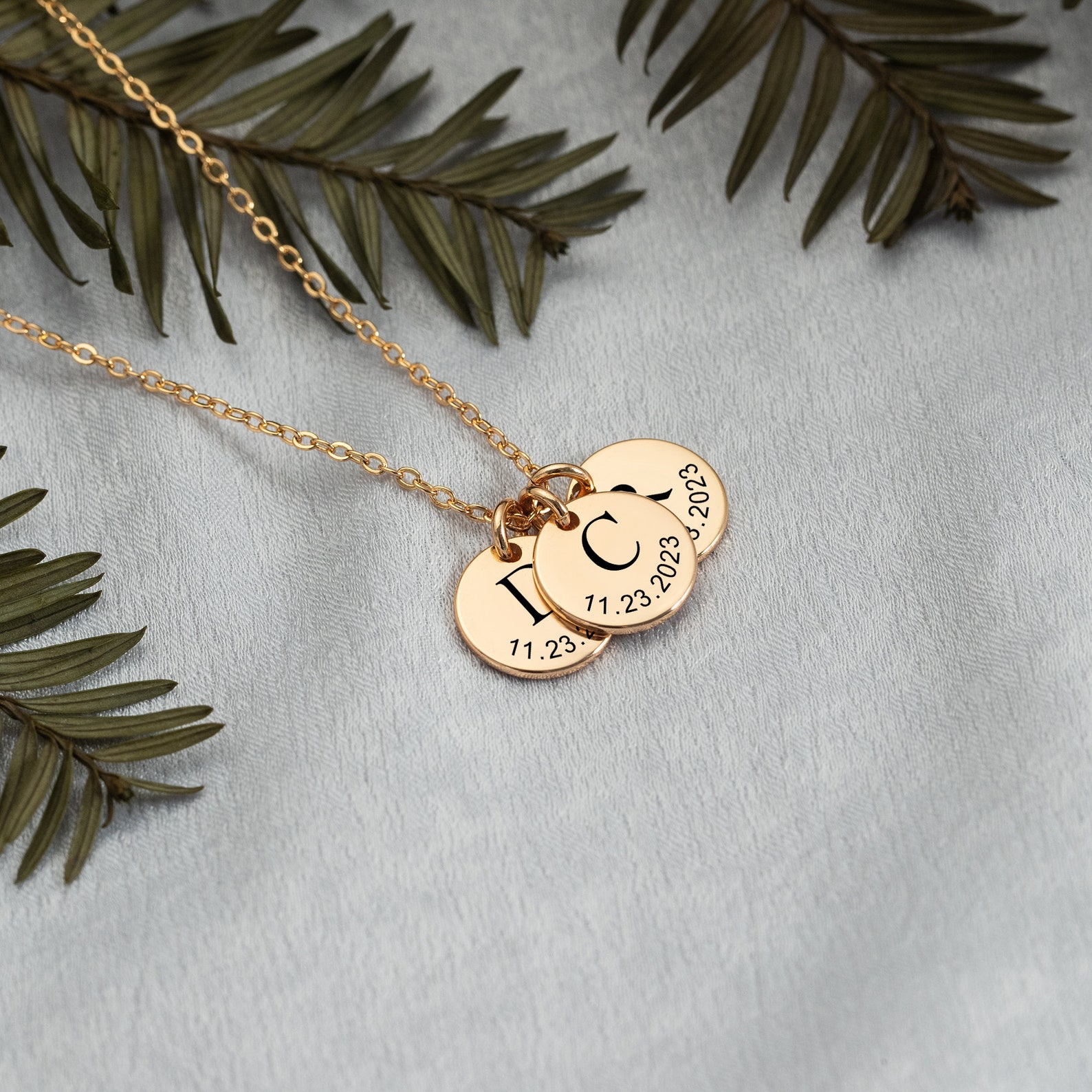 Initial and Date Necklace,double Initial Disc Necklace,multi Initial ...