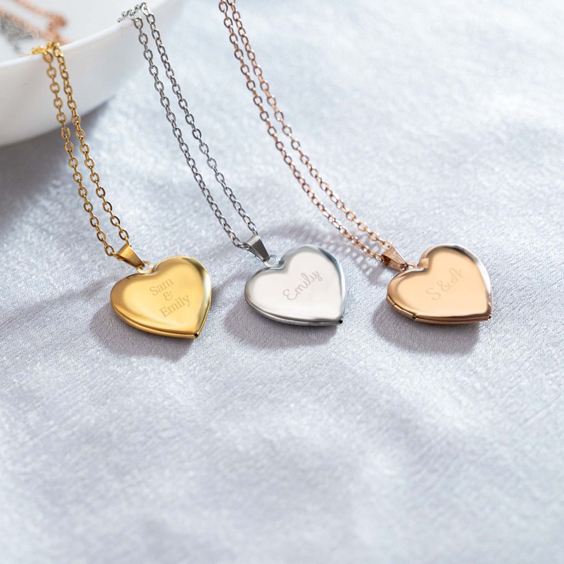 Engraved Heart Locket Necklace,personalised Photo Heart Pendant ...
