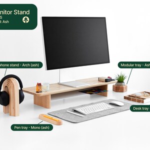 Wood Monitor Stand With Storage - Custom Engraved Desk Shelf Riser for ...