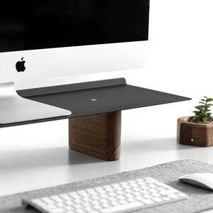 Metal Desk Shelf Monitor Stand With Wooden Legs, Desk Monitor Riser ...