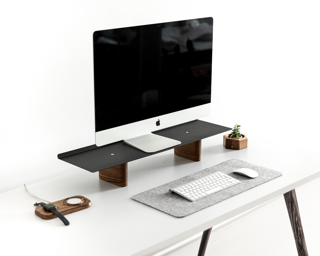 Metal Desk Shelf Monitor Stand , Metal Desk Monitor Riser With Wooden ...
