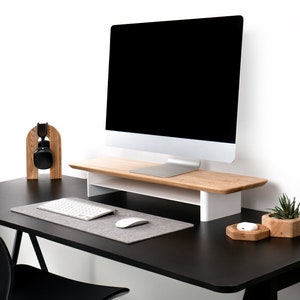 Wooden Monitor Stand Desk Shelf With Storage Monitor Riser Desk ...