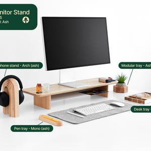Wooden Desk Shelf Monitor Stand With Storage - Desk Monitor Riser - Etsy