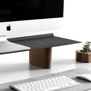 Metal Monitor Stand With Wooden Legs Desk Riser for Improved Workspace ...