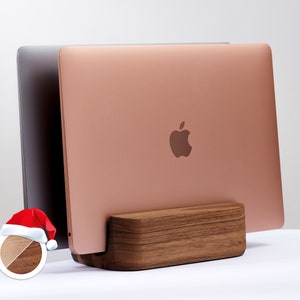 Wood Vertical Laptop Stand for Desk Setup, Dual Laptop Holder for Desk ...