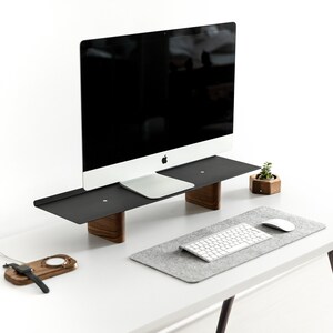 Metal Desk Shelf Monitor Stand With Wooden Legs, Desk Monitor Riser ...