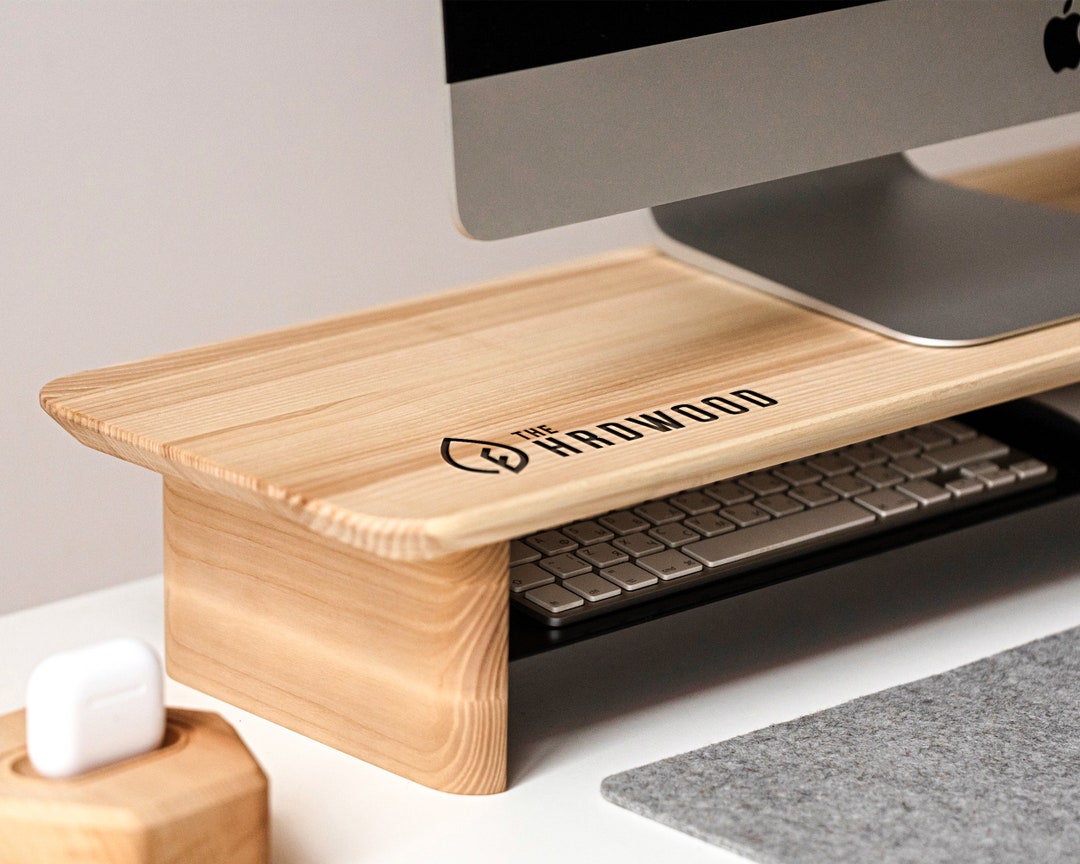 Personalized Wood Desk Monitor Stand With Storage Custom Monitor Riser ...