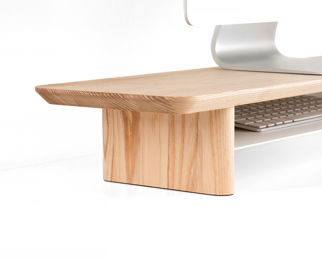 Desk Shelf Monitor Stand With Storage, Desk Monitor Riser Wood, Monitor ...