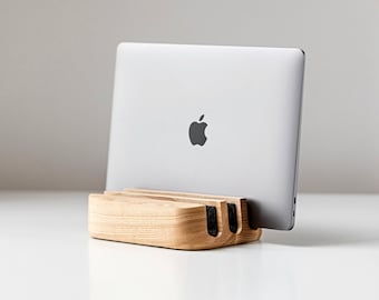 Wooden Laptop Stand Desk Organizer for Multiple Laptops Vertical ...