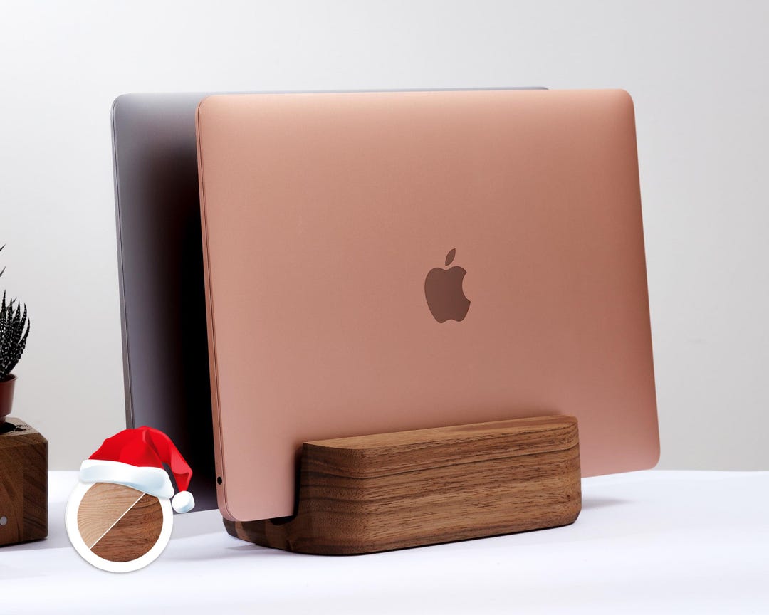 Wood Vertical Laptop Stand for Desk Setup, Dual Laptop Holder for Desk ...