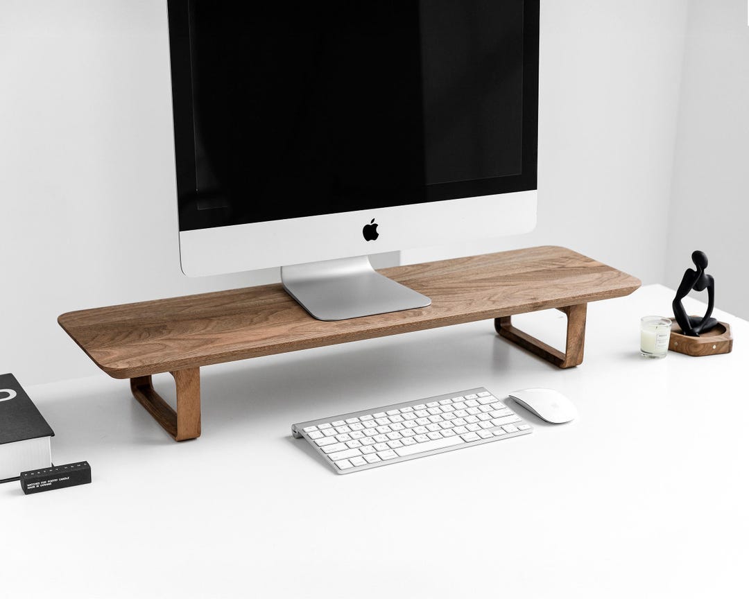 Desk Shelf Monitor Stand, Desk Monitor Riser Wood, Wooden Monitor Shelf ...