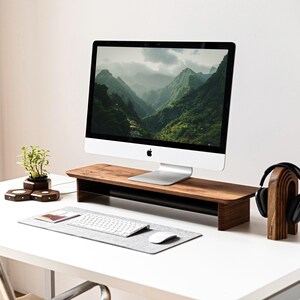 Wood Monitor Stand With Storage Custom Engraved Desk Shelf Riser for ...