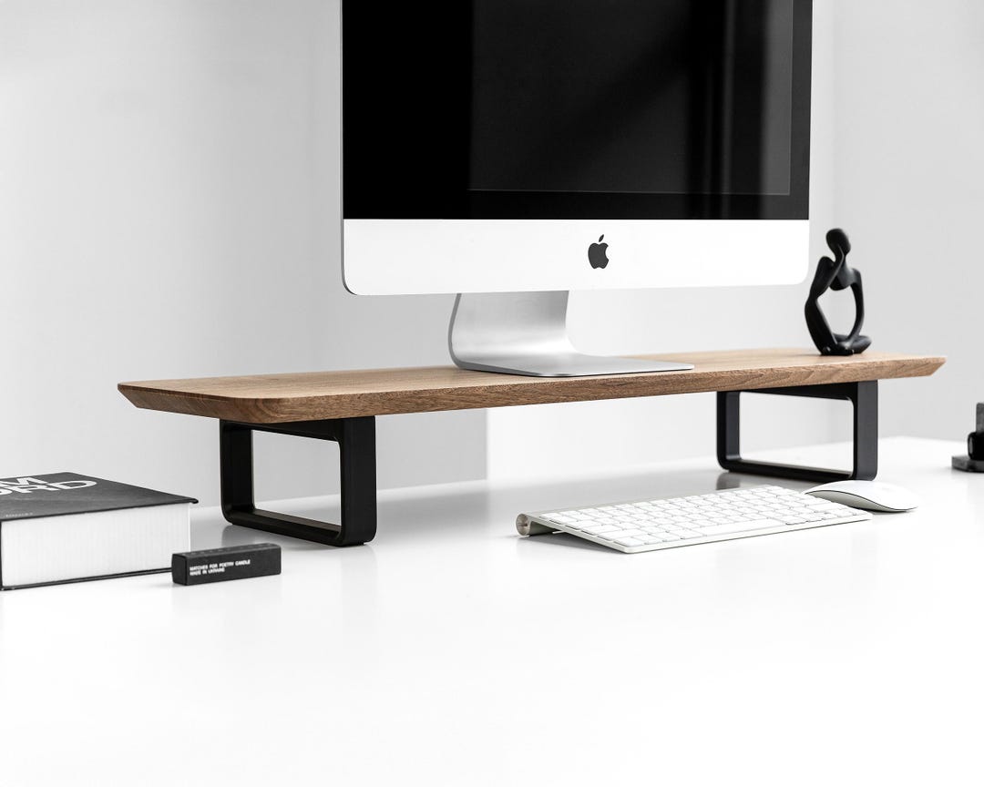 Ergonomic Wooden Monitor Stand With Custom Tray Options Walnut or Ash ...