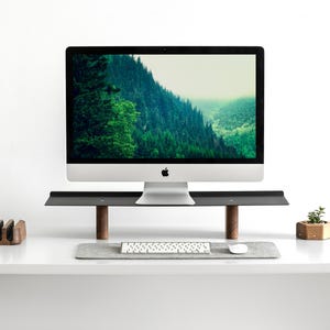 Metal Monitor Stand With Wooden Legs - Desk Riser for Improved ...