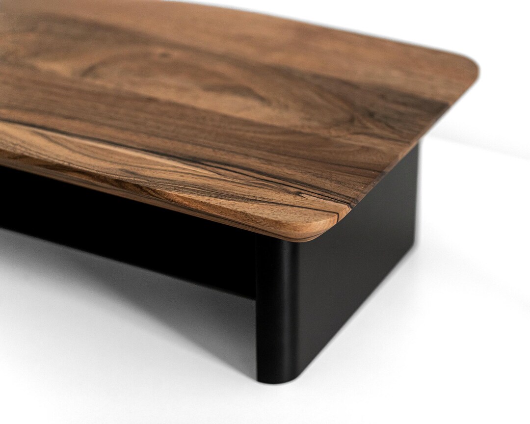Walnut and Black Monitor Riser, Desk Monitor Stand Solid Wood, Wooden ...