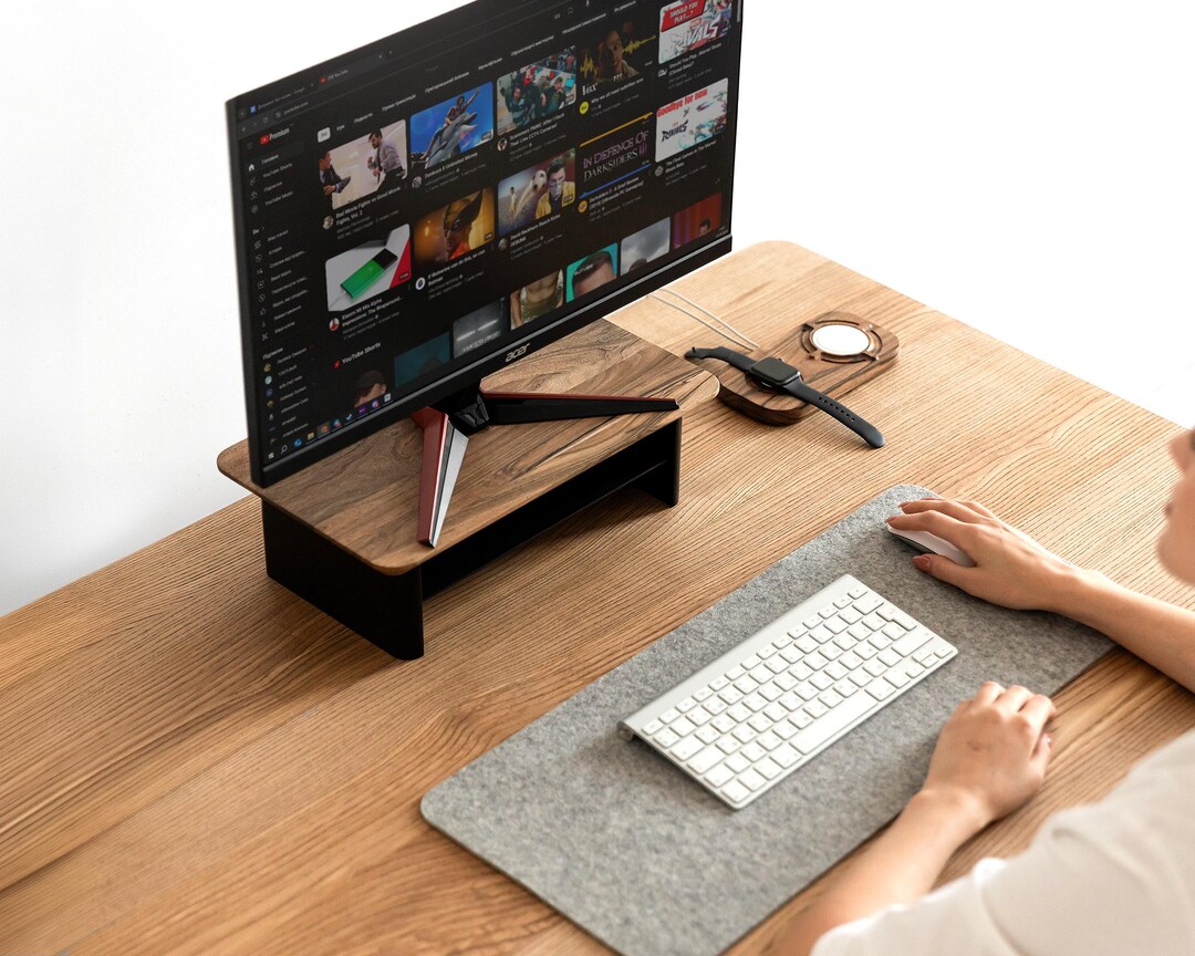 Wooden Desk Shelf Monitor Stand With Storage - Ergonomic and Stylish ...
